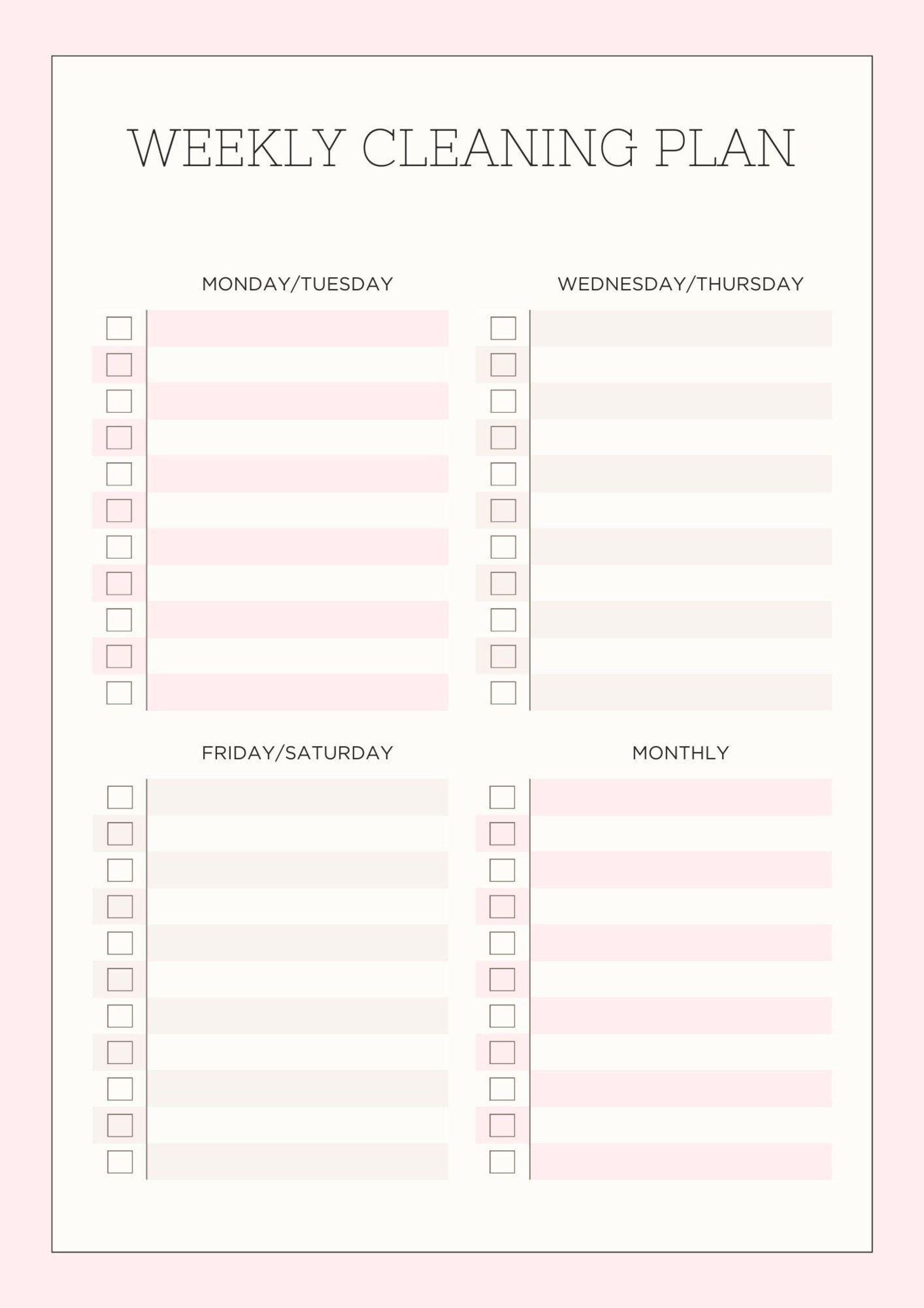 Printable Weekly Cleaning Checklist Template - Etsy