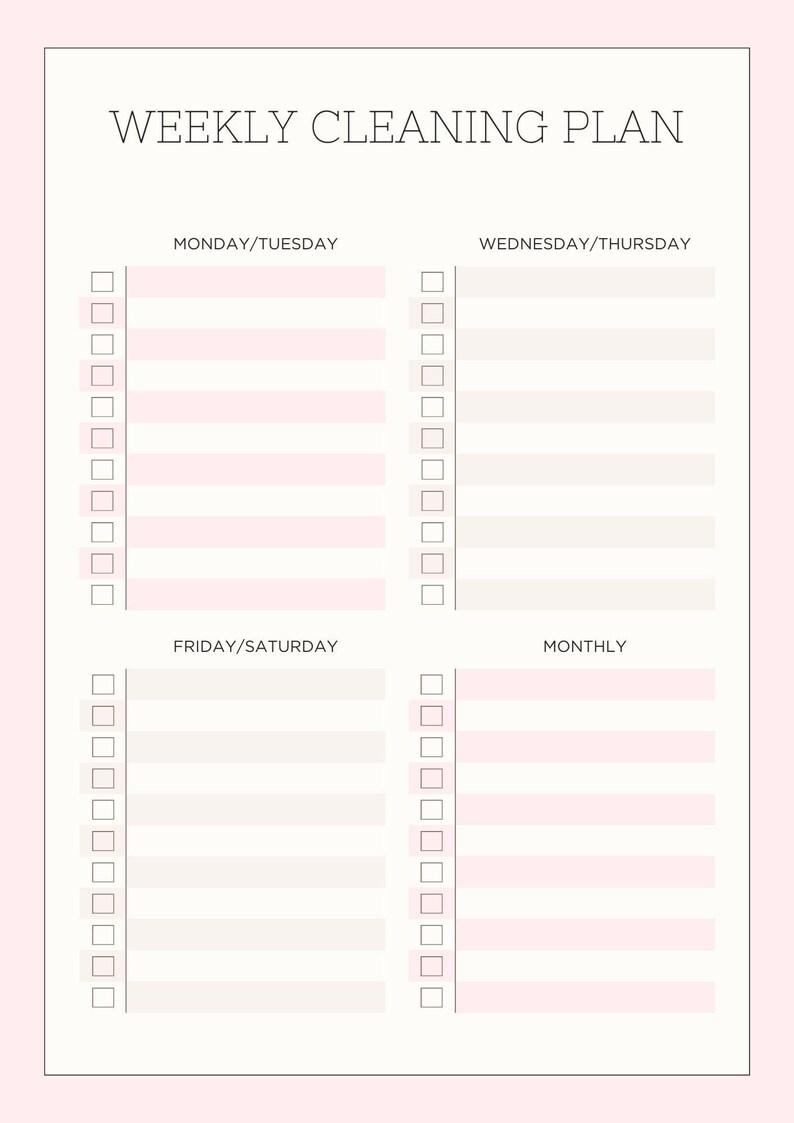 Printable Weekly Cleaning Checklist Template - Etsy