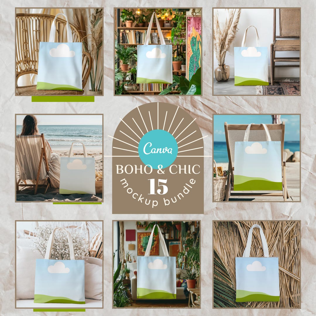 15 Tote Bag Mockup Bundle for Canva | Natural Cotton Canvas Boho Tote ...