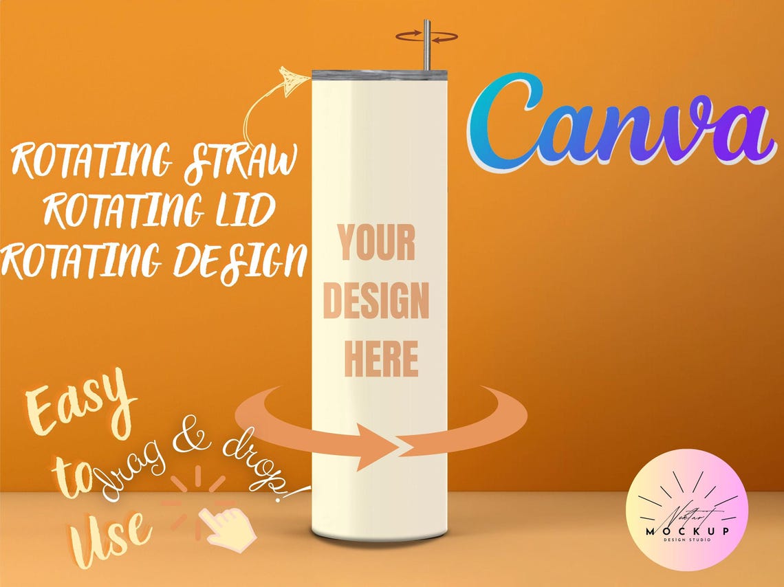 8 Realistic Rotating Tumbler Easy to Use Mockup , 20 Oz Tumbler Canva ...