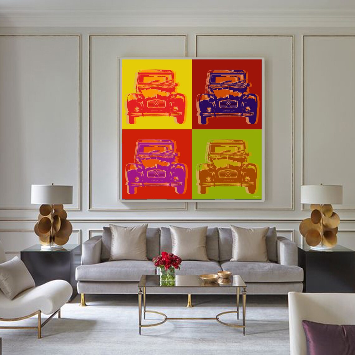 Citroen 2CV Pop Art Warhol Style 4 Panels on Canvas | Etsy