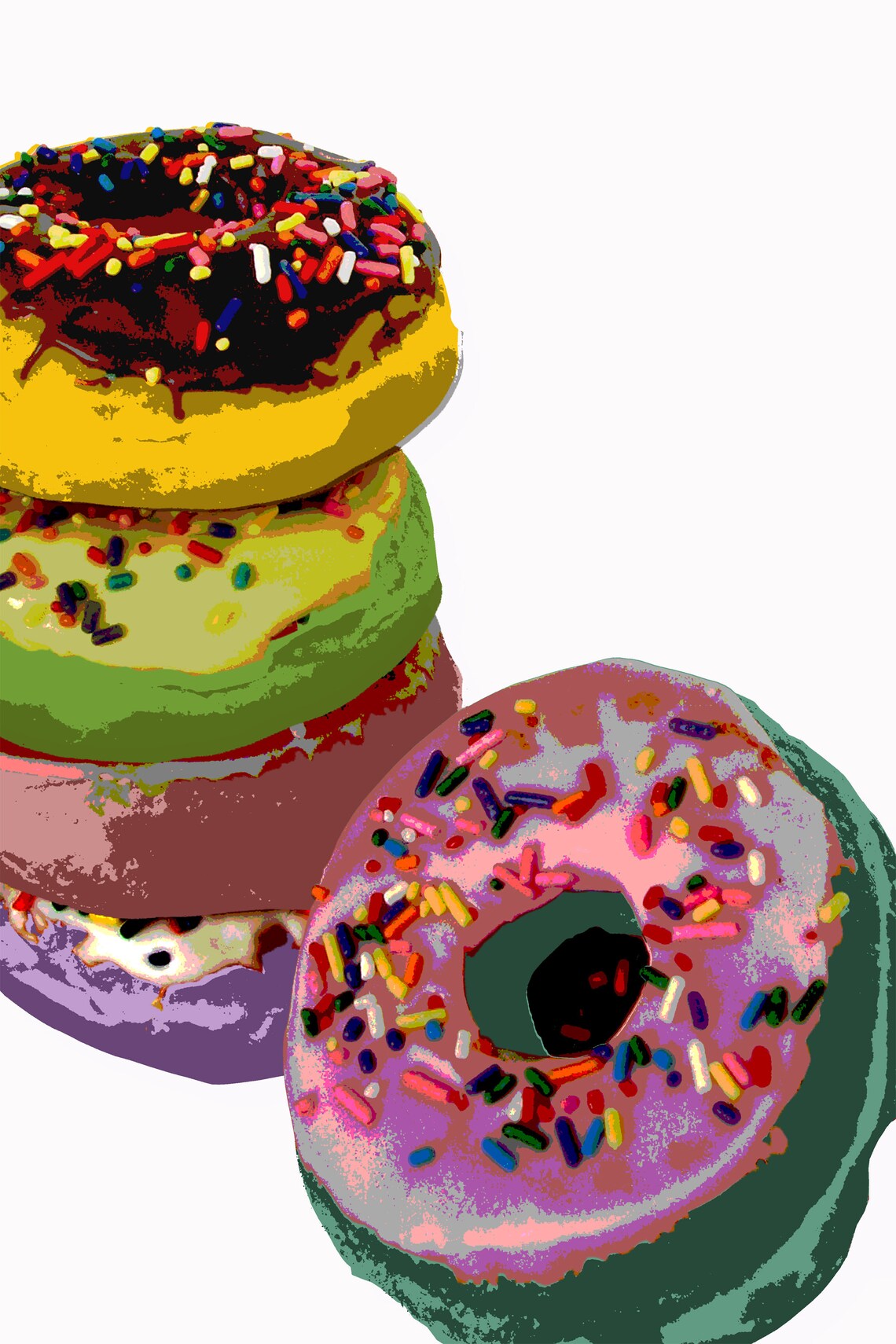 Donut Pop Art Print Multicolors Sprinkles White Background | Etsy