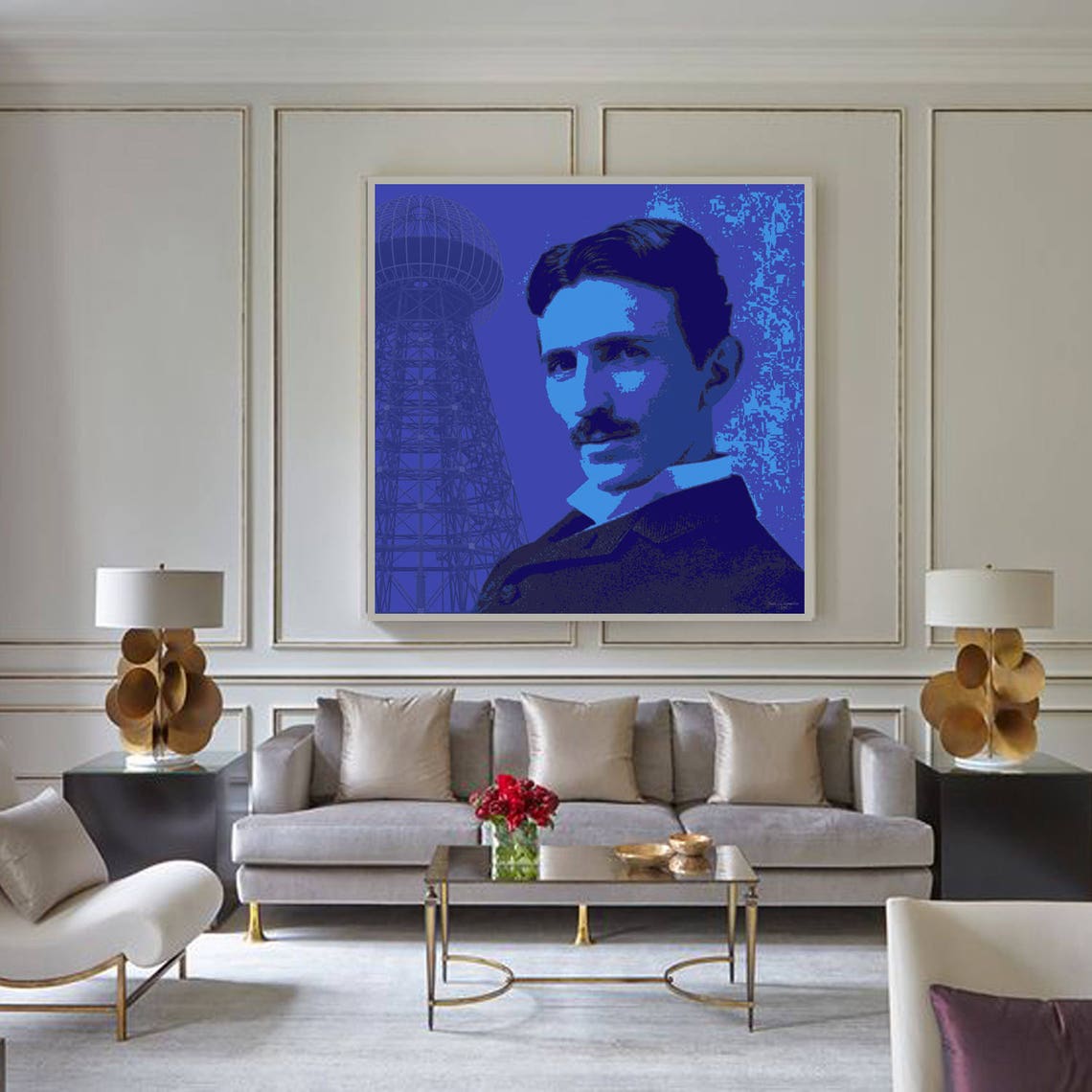 Nikola Tesla Pop Art print giclee on canvas blues | Etsy