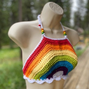 Rainbow Crochet Halter Top - Festival Top - Modern Top - Hippie Cotton ...