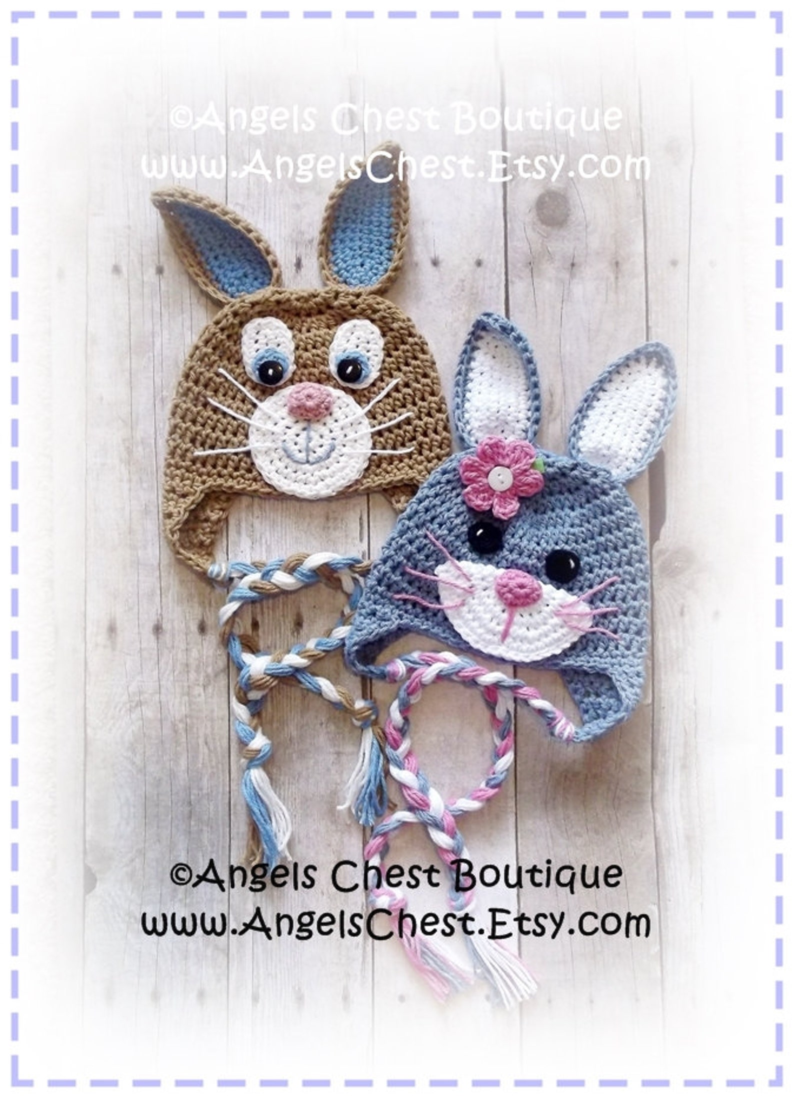 Cute Crochet Rabbit Bunny Beanie Earflap Hat PDF Pattern Sizes - Etsy