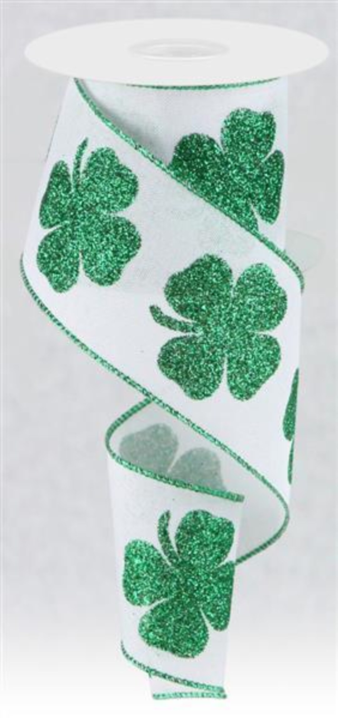 St. Patrick's Day Ribbon, Bold Clover on Royal, Wired Ribbon, Green ...