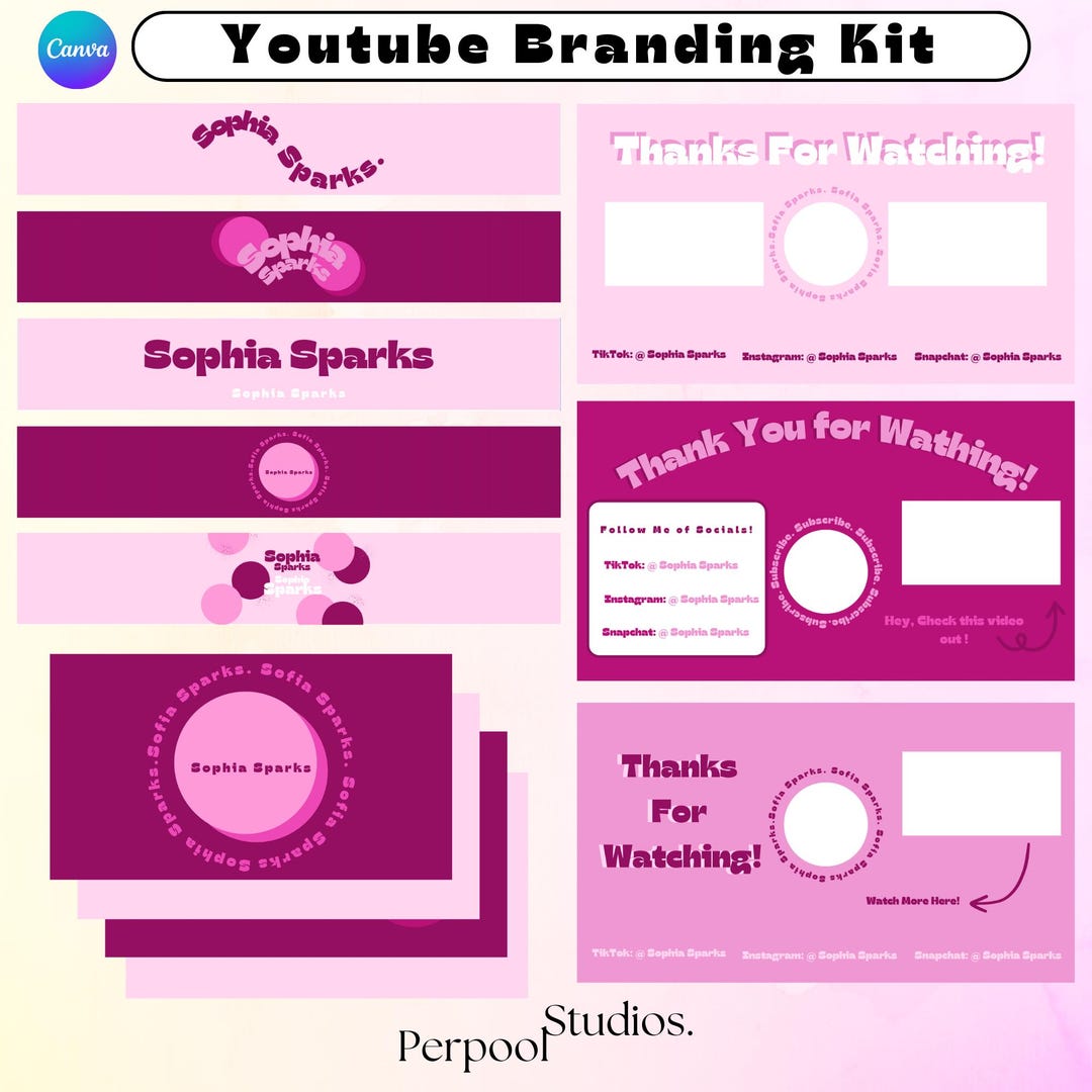 Youtube Branding Kit | Pink Youtube Branding Kit | Editable Youtube ...