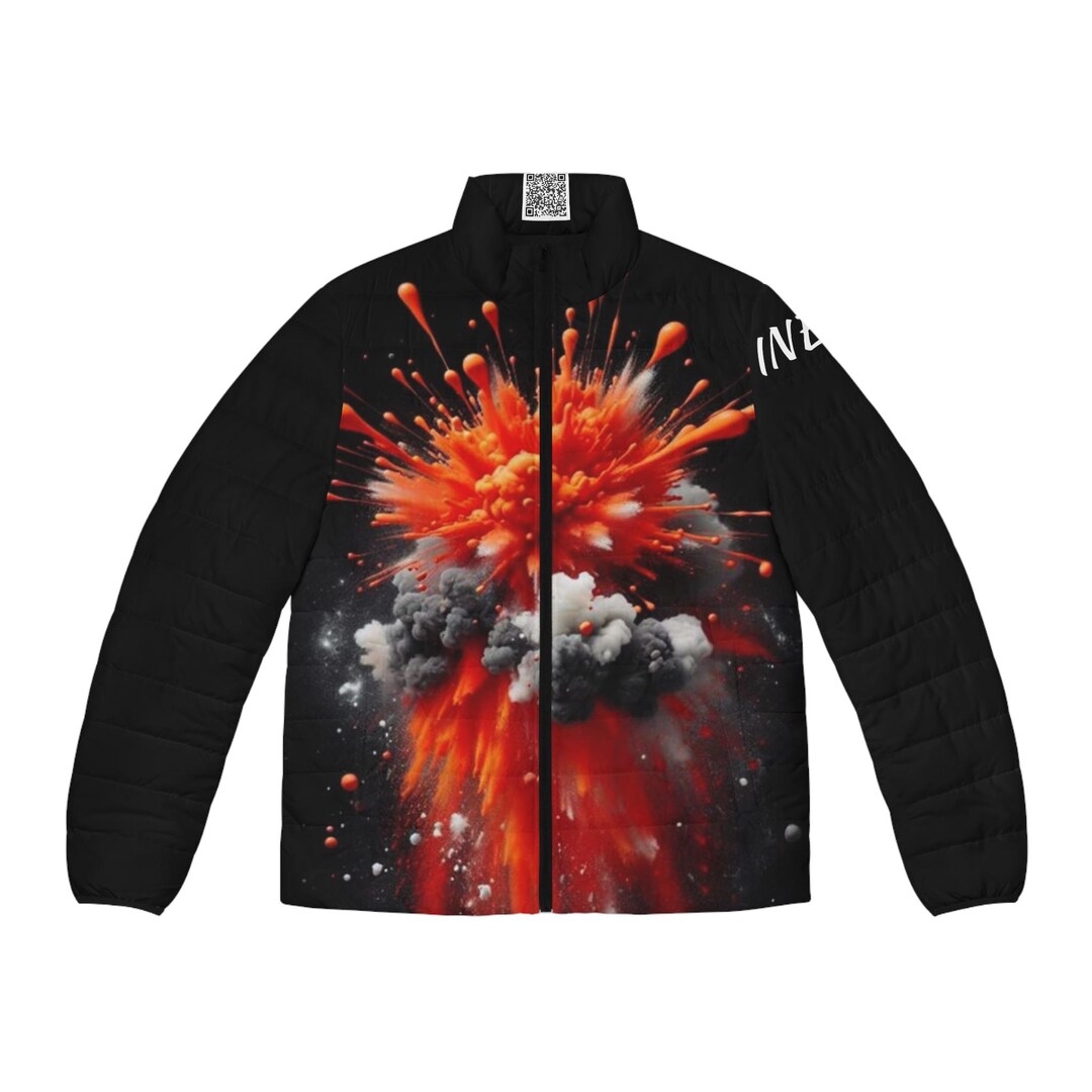 Explosive Art Men's Puffer Jacket, Juice Plays Cover, Graphic Coat for ...