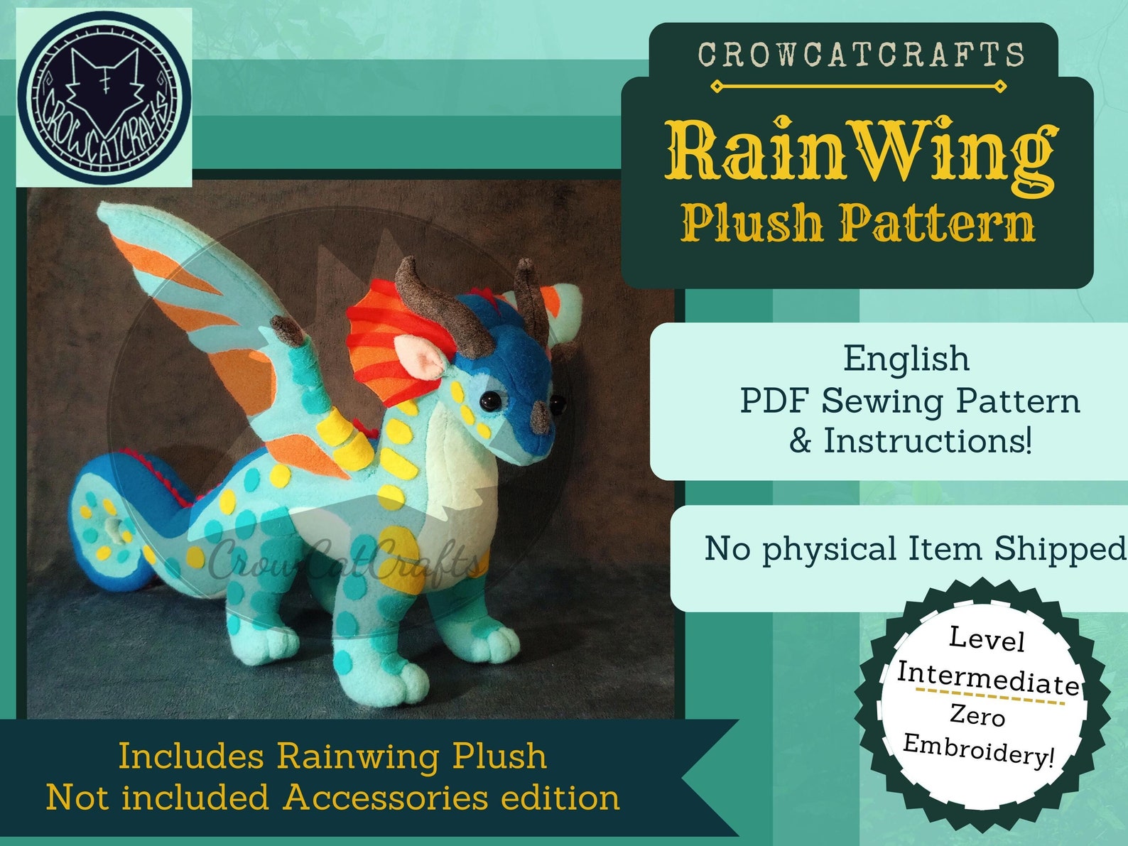 Rain Dragon Sewing Plush Pattern- Crowcatcrafts - Etsy