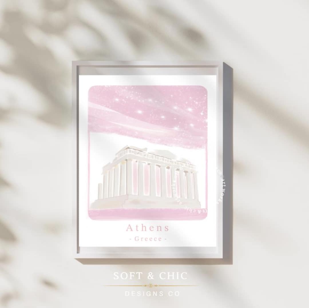 Athens Print, Parthenon Illustration, Acropolis Greece Poster, Travel ...