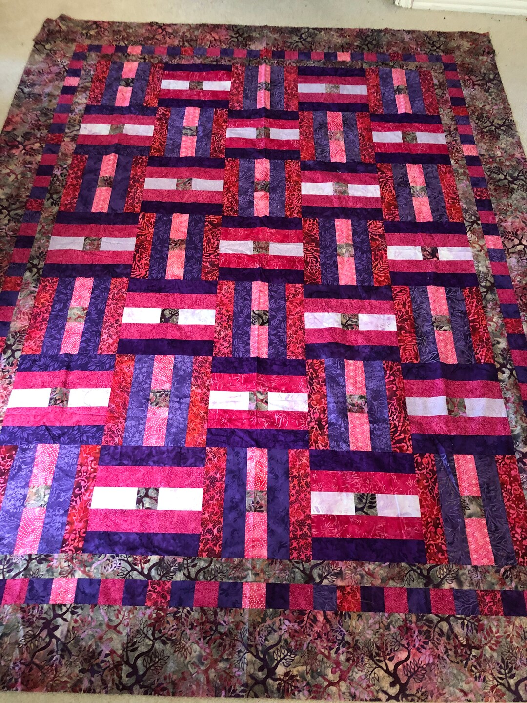 Rail Fence Style Batik Quilt Top - Etsy