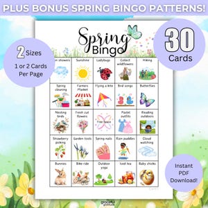 Spring Bingo, 30 Printable Spring Bingo Cards, Spring Party Game ...