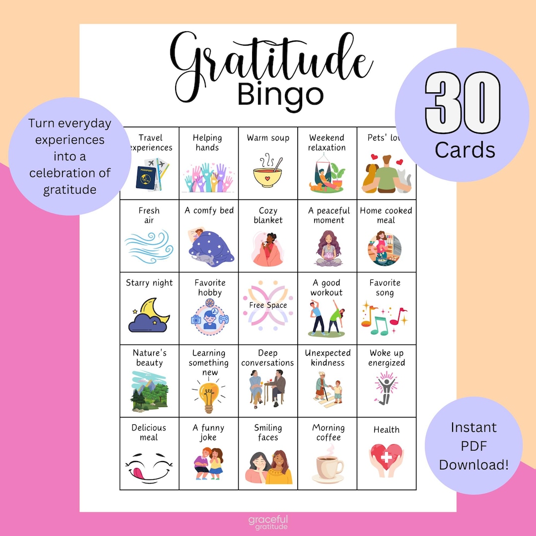 Group Gratitude Bingo Printable Mindfulness Activity Instant Download ...