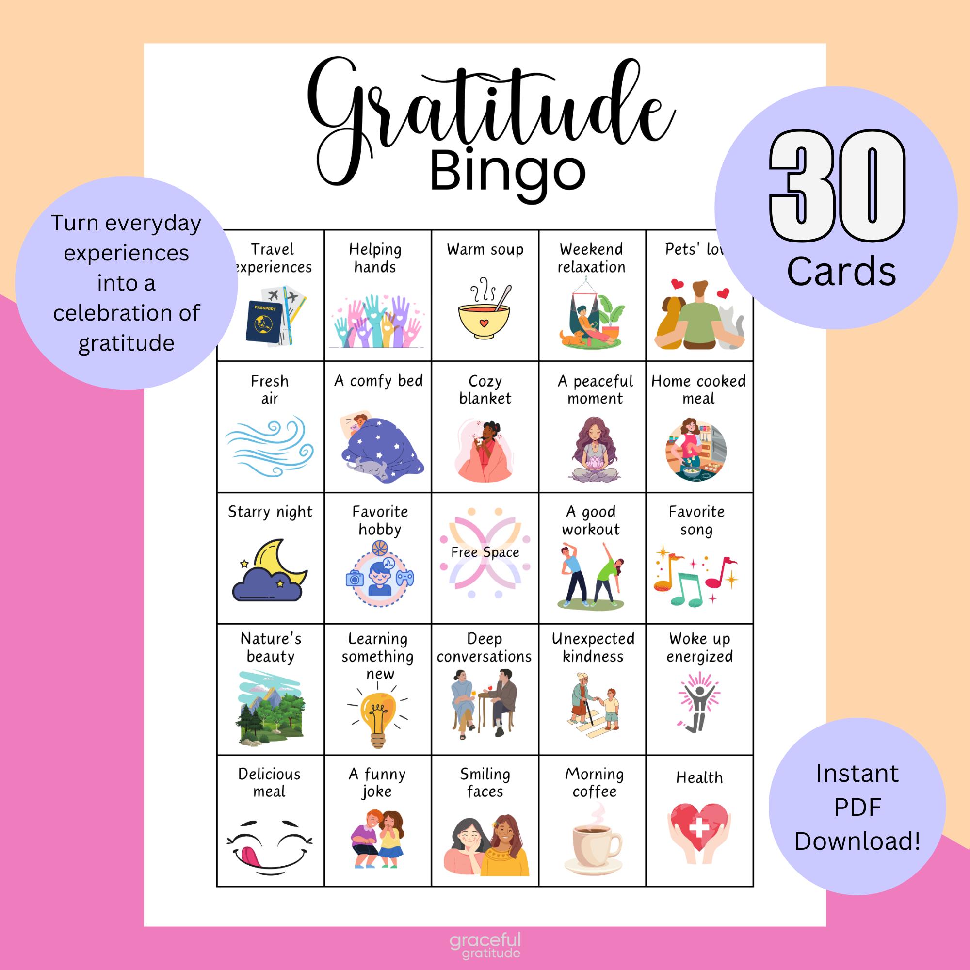Group Gratitude Bingo Printable Mindfulness Activity Instant Download ...