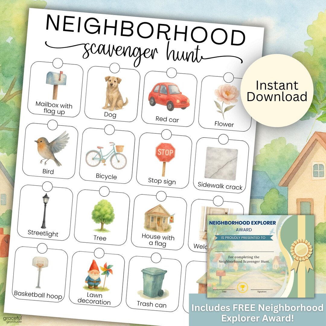 Neighborhood Scavenger Hunt Printable | Outdoor Activity for Kids ...