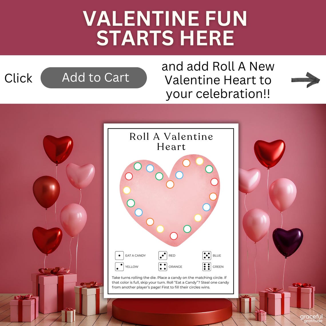 Valentine's Day Dice Game for Kids | Roll A Heart | Classroom Party ...