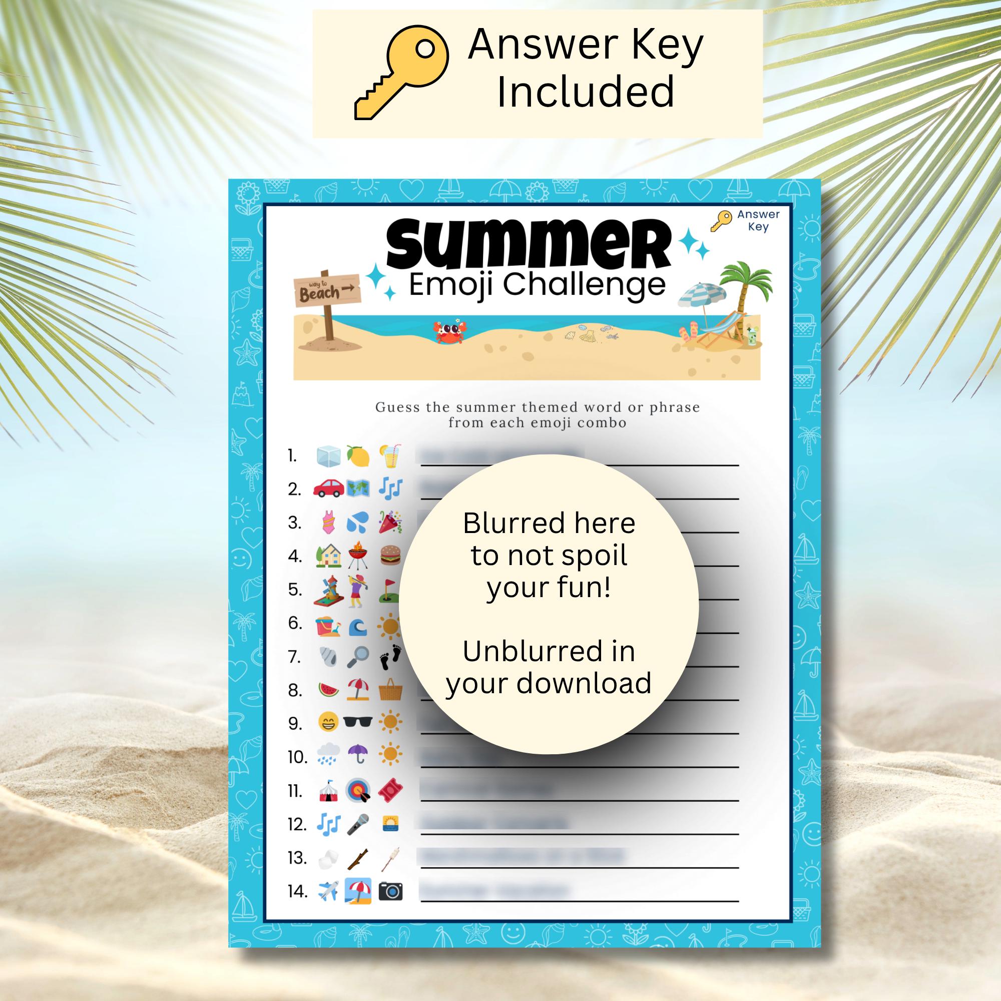 Summer Emoji Challenge Printable Game | Fun Family Activity, Group ...