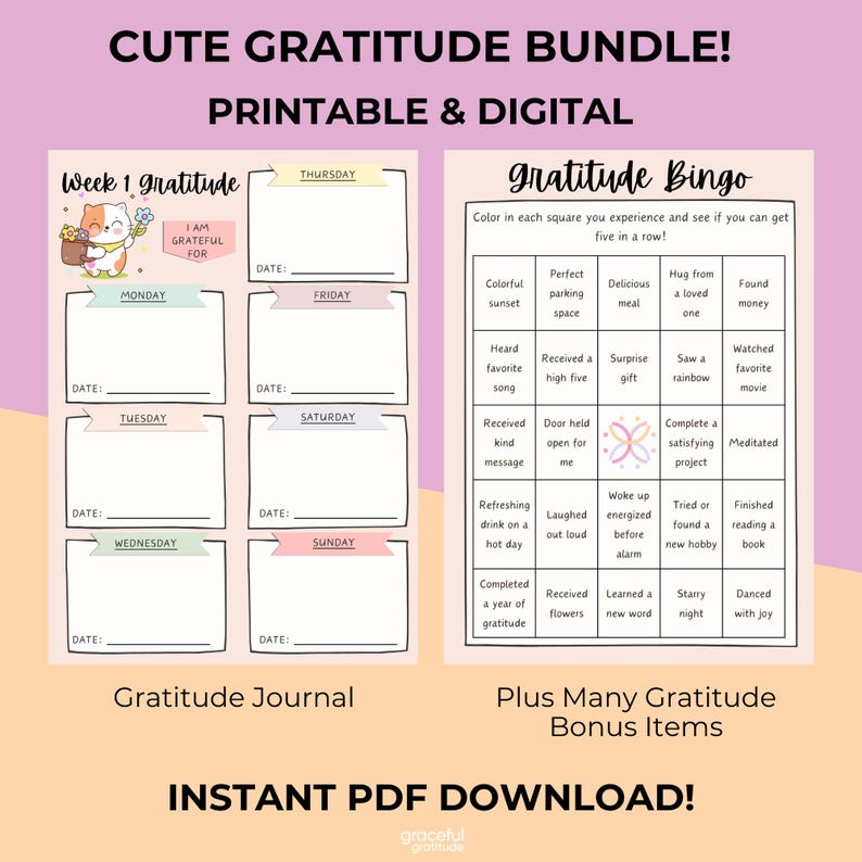 Cute Gratitude Journal BUNDLE Weekly Layout Gratitude Prompts Instant ...