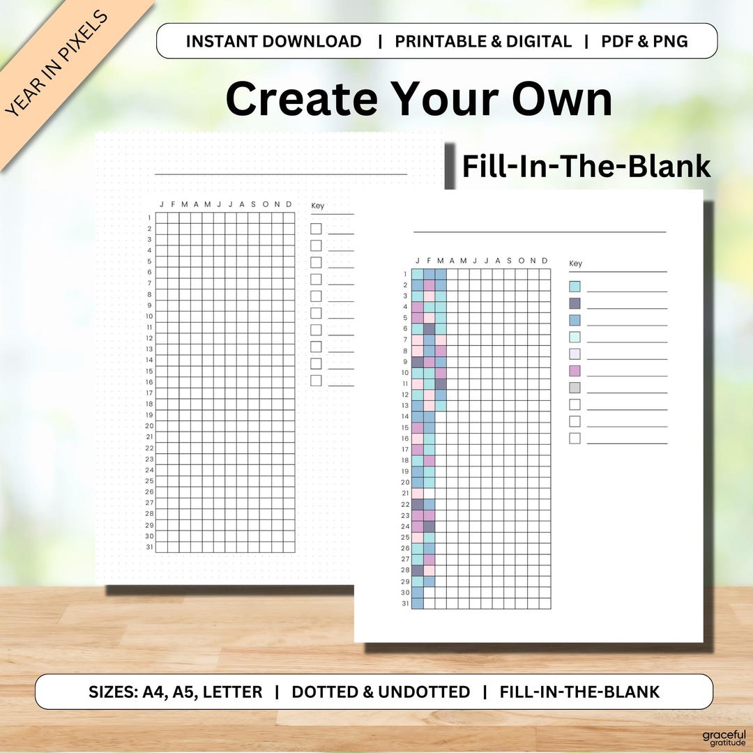 Year in Pixels Printable Fill-in-the-blank | PDF, PNG | 3 PDF Sizes ...