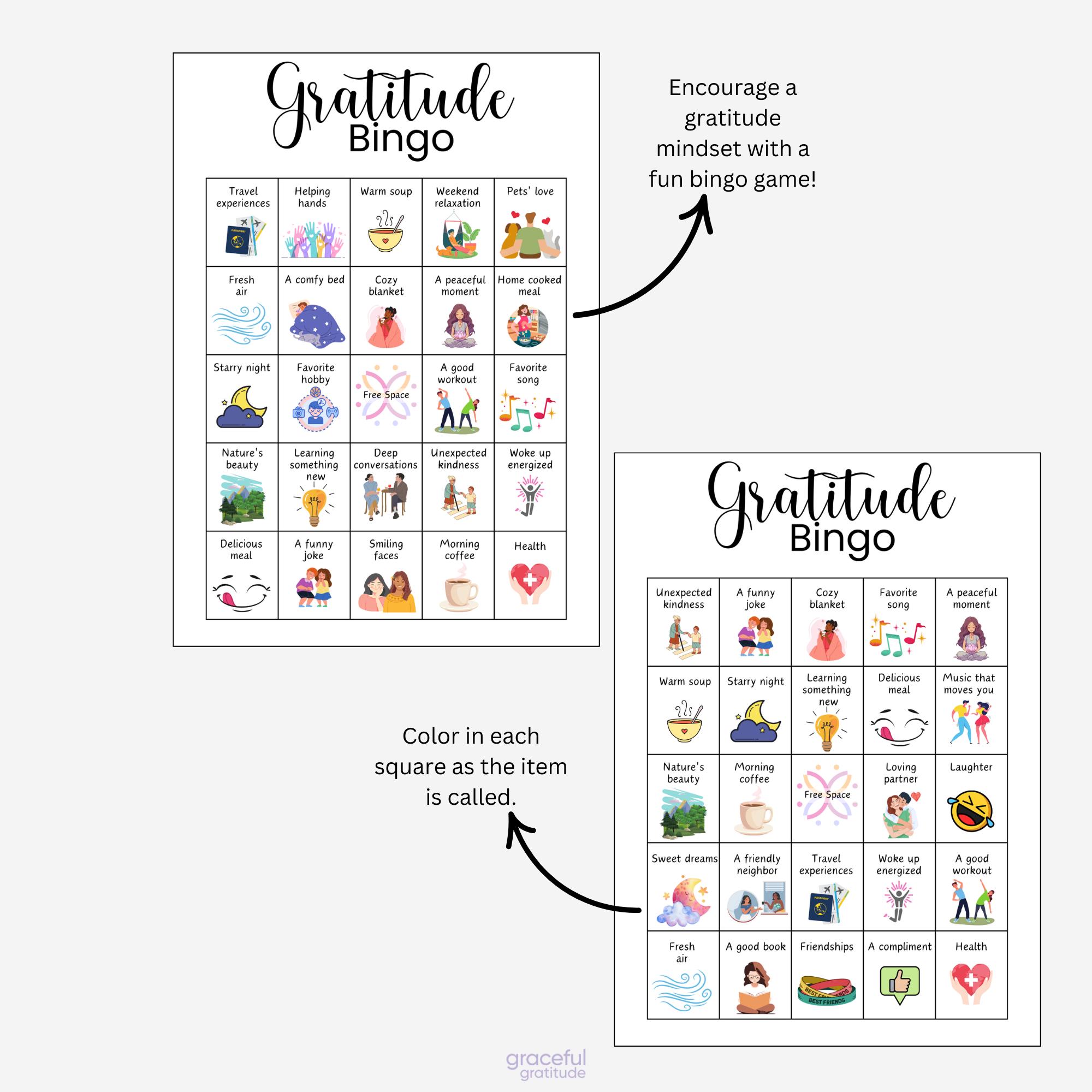 Group Gratitude Bingo Printable Mindfulness Activity Instant Download ...