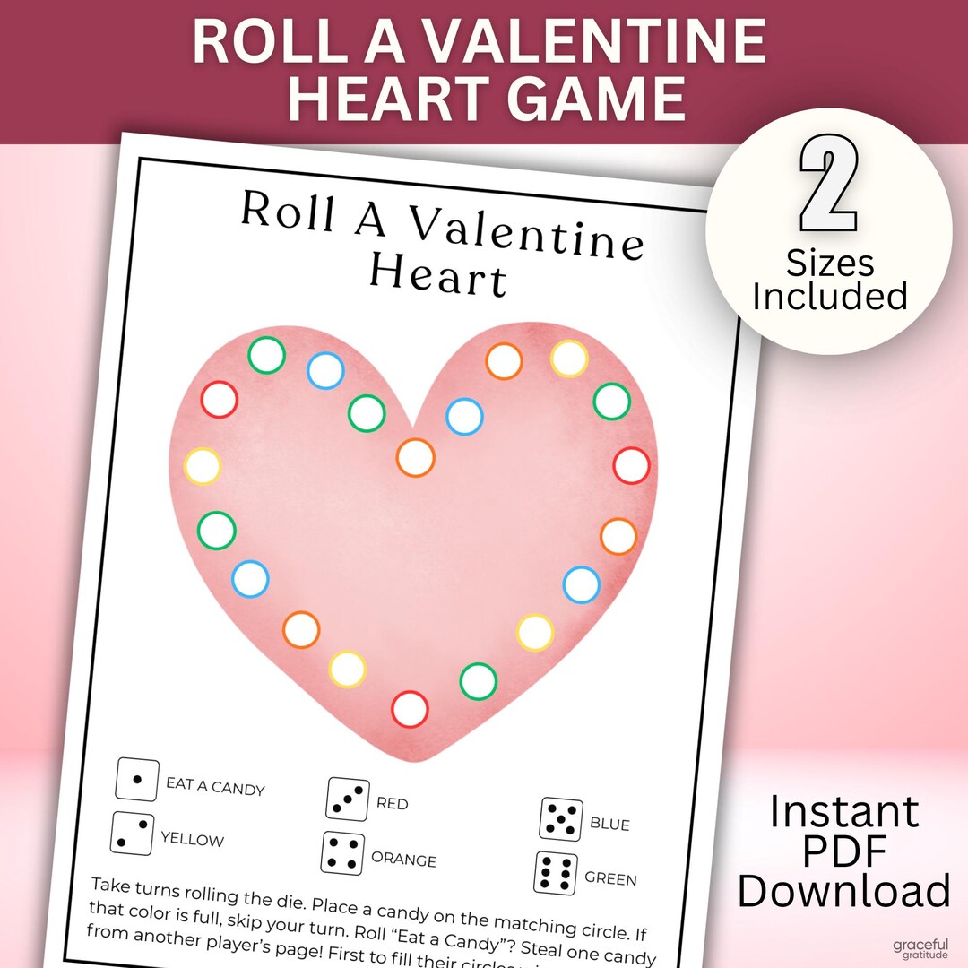 Valentine's Day Dice Game for Kids | Roll A Heart | Classroom Party ...