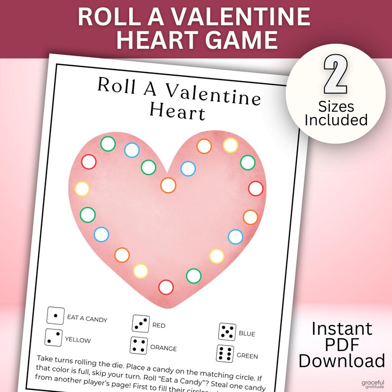 Valentine's Day Dice Game for Kids | Roll A Heart | Classroom Party ...