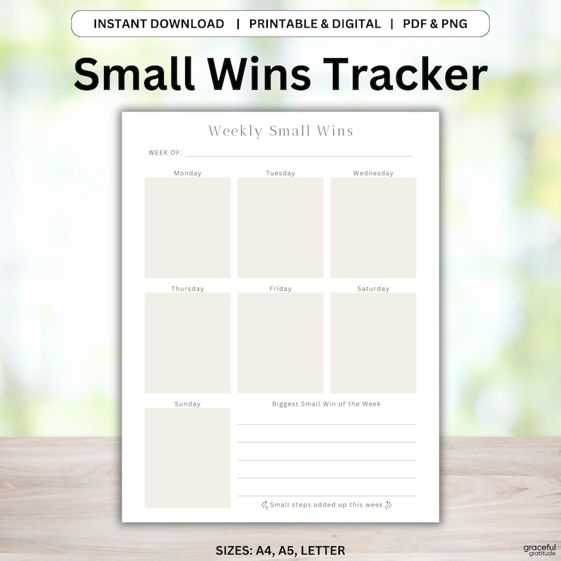 Weekly Small Wins Tracker Printable | PDF, PNG | 3 PDF Sizes: Letter ...