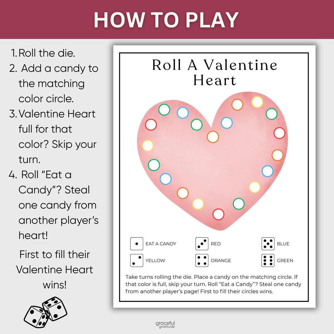 Valentine's Day Dice Game for Kids | Roll A Heart | Classroom Party ...