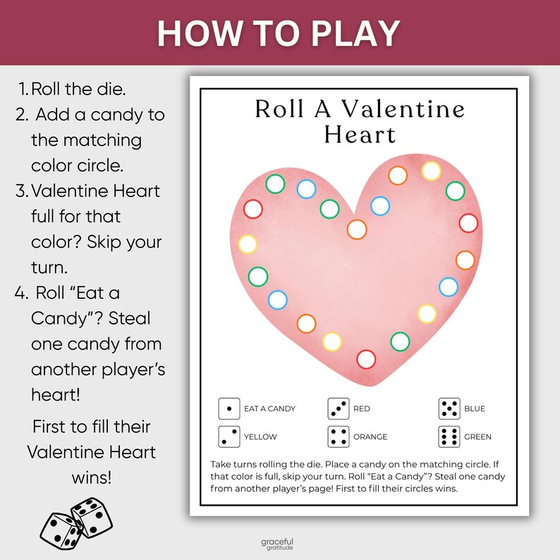 Valentine's Day Dice Game for Kids | Roll A Heart | Classroom Party ...