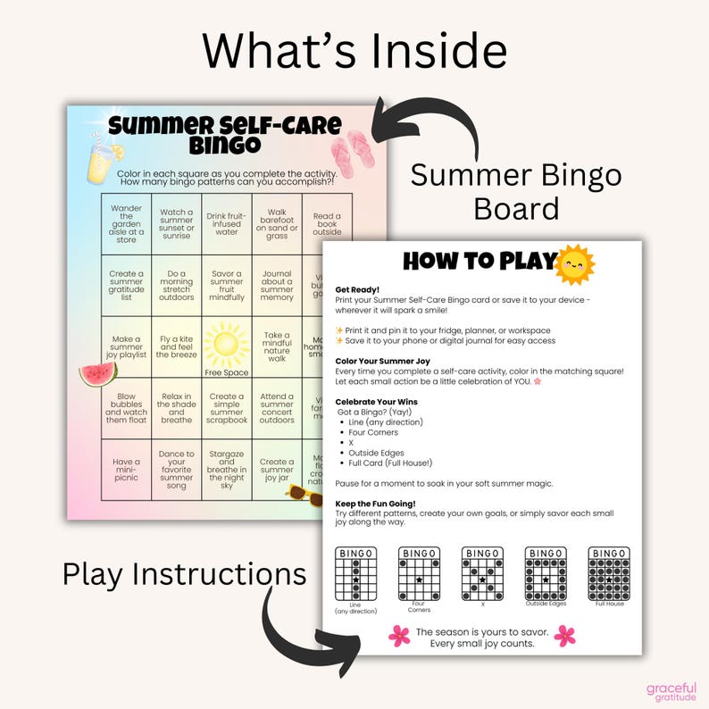 Summer Self-care Bingo Tracker | Printable Mindfulness Game | Personal ...