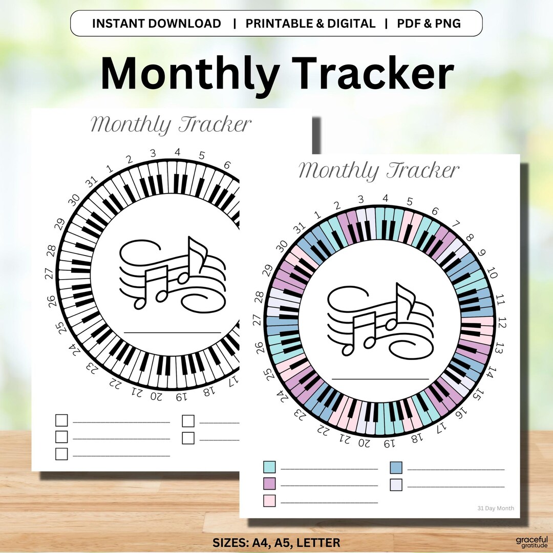 Monthly Habit Tracker Printable - Music Themed | Habit Tracker Template ...