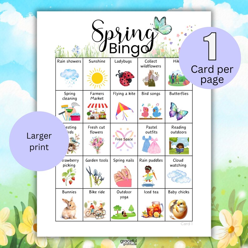 Spring Bingo, 30 Printable Spring Bingo Cards, Spring Party Game ...