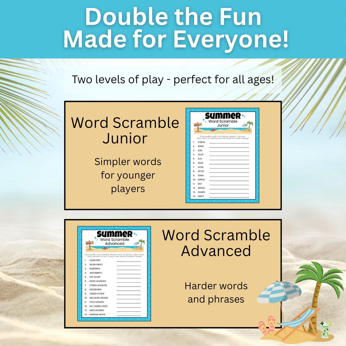 Summer Word Scramble Game Printable – Easy and Advanced Versions, PDF ...