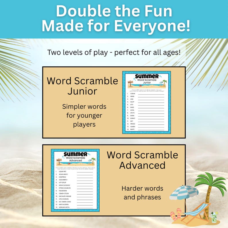 Summer Word Scramble Game Printable – Easy and Advanced Versions, PDF ...