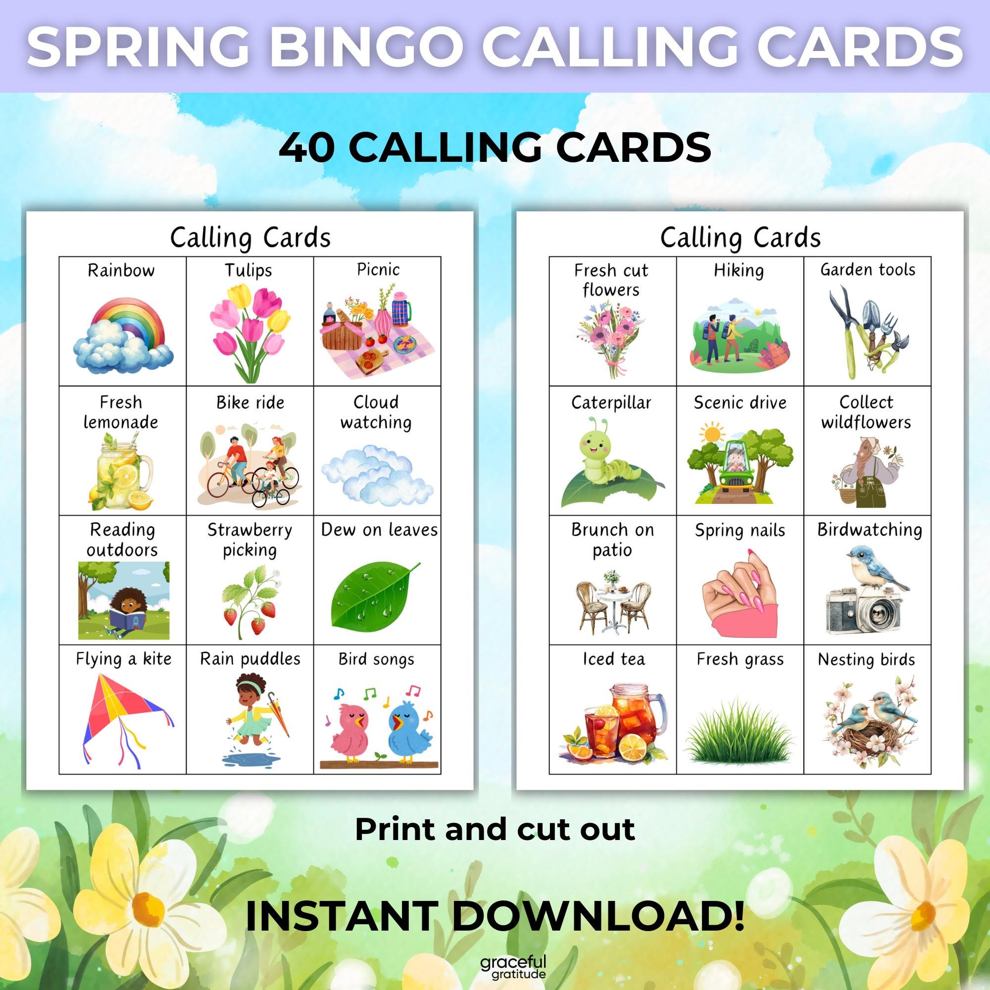 Spring Bingo, 30 Printable Spring Bingo Cards, Spring Party Game ...