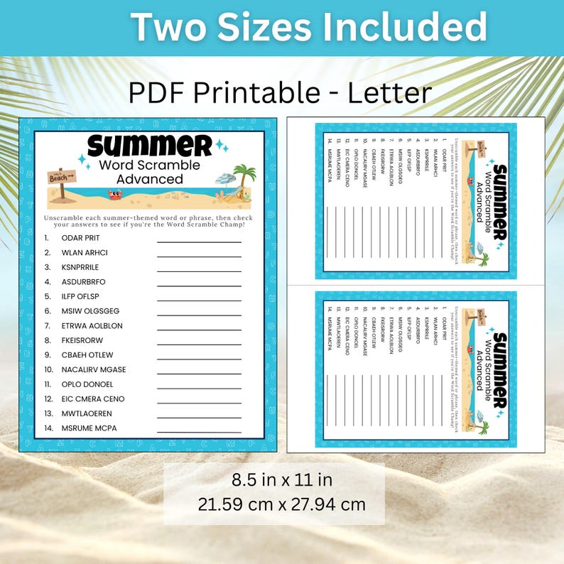 Summer Word Scramble Game Printable – Easy and Advanced Versions, PDF ...