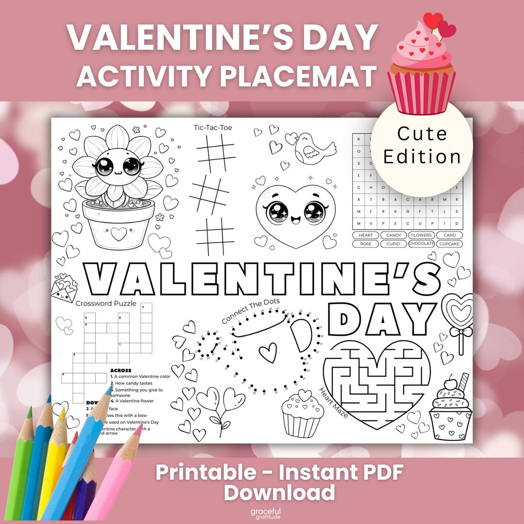 Valentine's Day Activity Placemat for Kids - Cute Edition| Printable ...