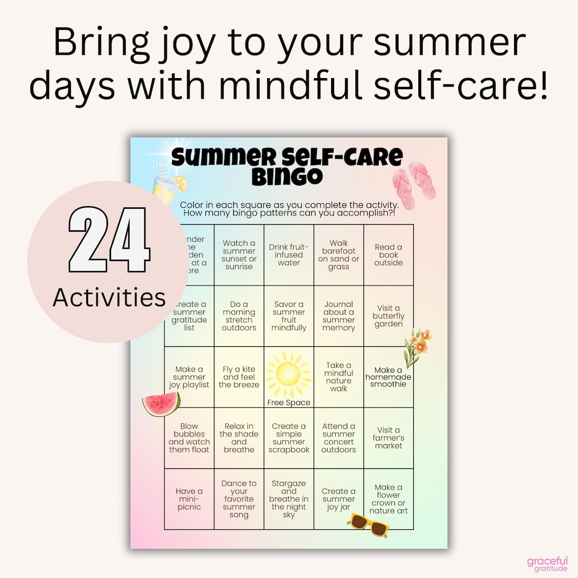 Summer Self-care Bingo Tracker | Printable Mindfulness Game | Personal ...