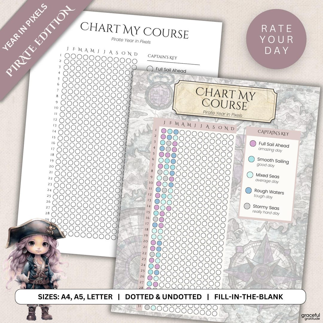Year in Pixels Daily Rating Printable - Pirate Edition | PDF, PNG | 3 ...