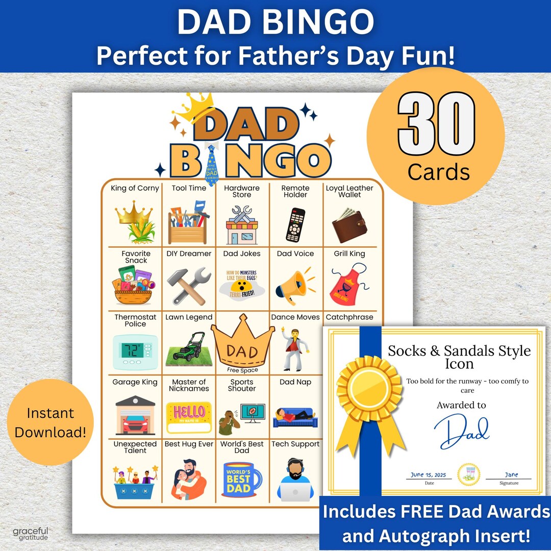 Dad Bingo - Printable Group Game for Father's Day, Birthdays, & Beyond ...