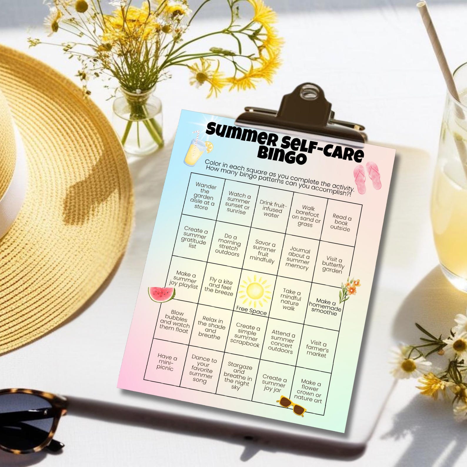 Summer Self-care Bingo Tracker | Printable Mindfulness Game | Personal ...