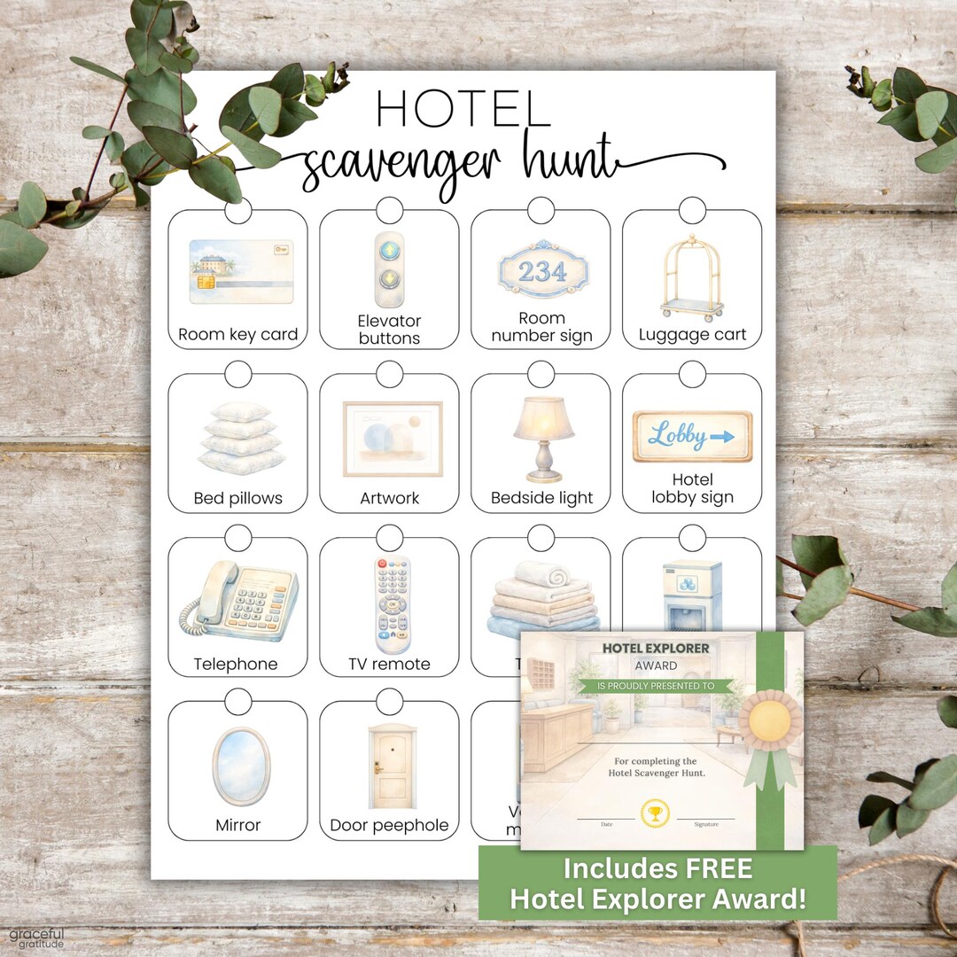 Hotel Scavenger Hunt for Kids | Screen-free Travel Activity | Printable ...