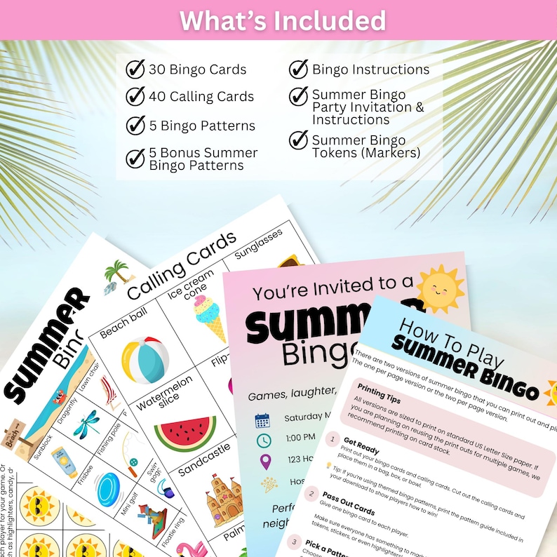 Summer Bingo Game – 30 Printable Cards for Parties, Bbqs, Classrooms ...