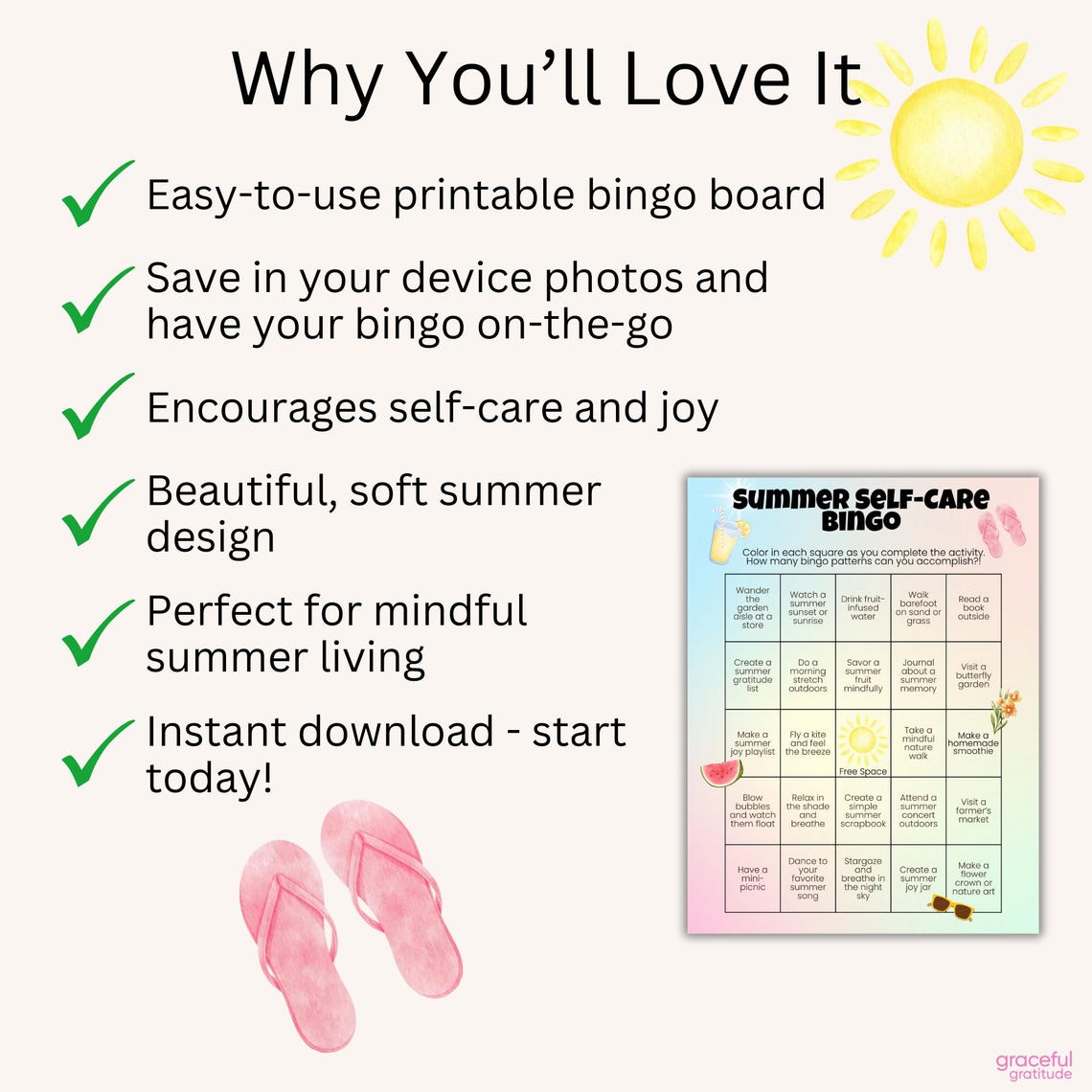 Summer Self-care Bingo Tracker | Printable Mindfulness Game | Personal ...