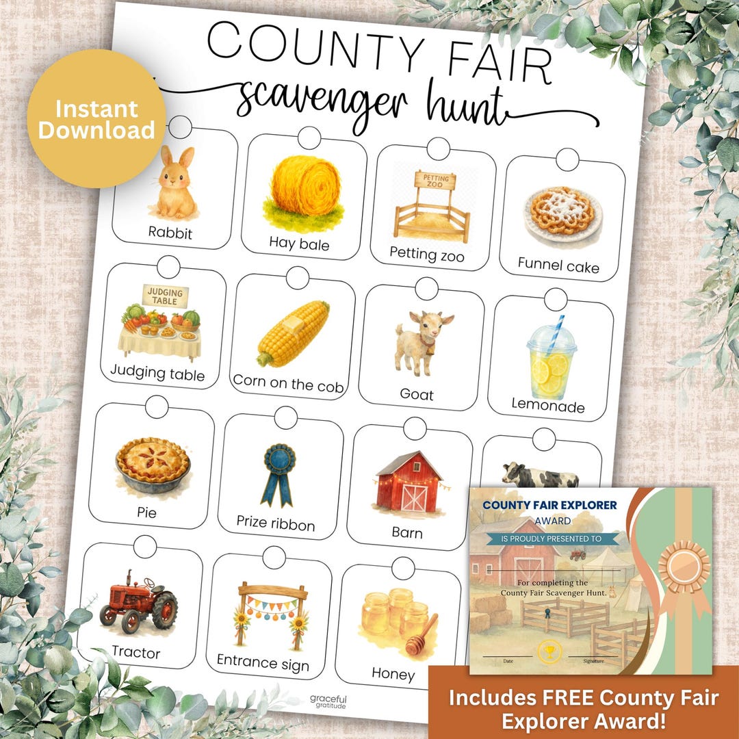 County Fair Scavenger Hunt Printable | Outdoor Activity for Kids ...