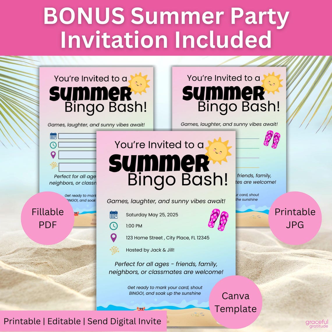Summer Bingo Game – 30 Printable Cards for Parties, Bbqs, Classrooms ...