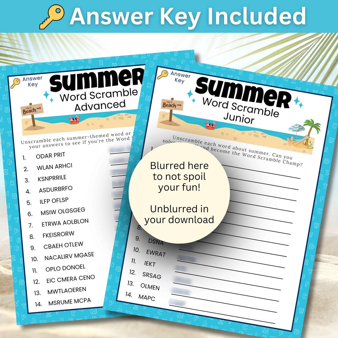 Summer Word Scramble Game Printable – Easy and Advanced Versions, PDF ...