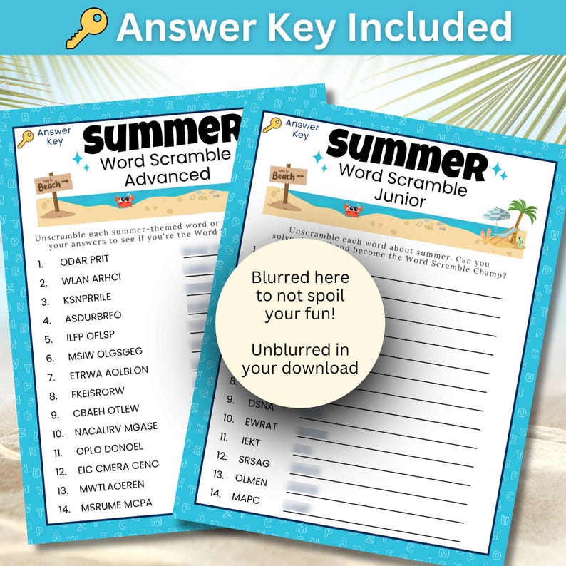 Summer Word Scramble Game Printable – Easy and Advanced Versions, PDF ...