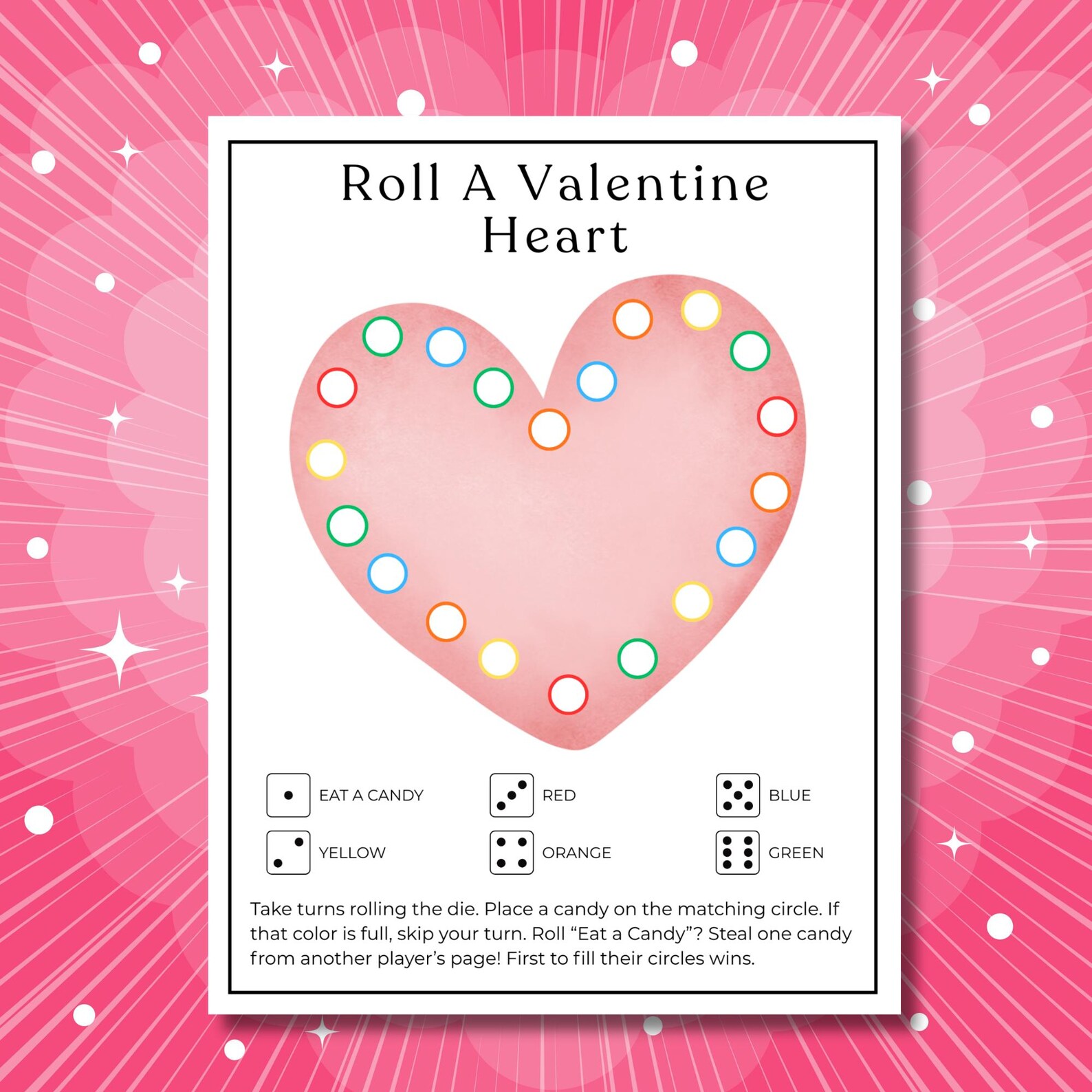 Valentine's Day Dice Game for Kids | Roll A Heart | Classroom Party ...