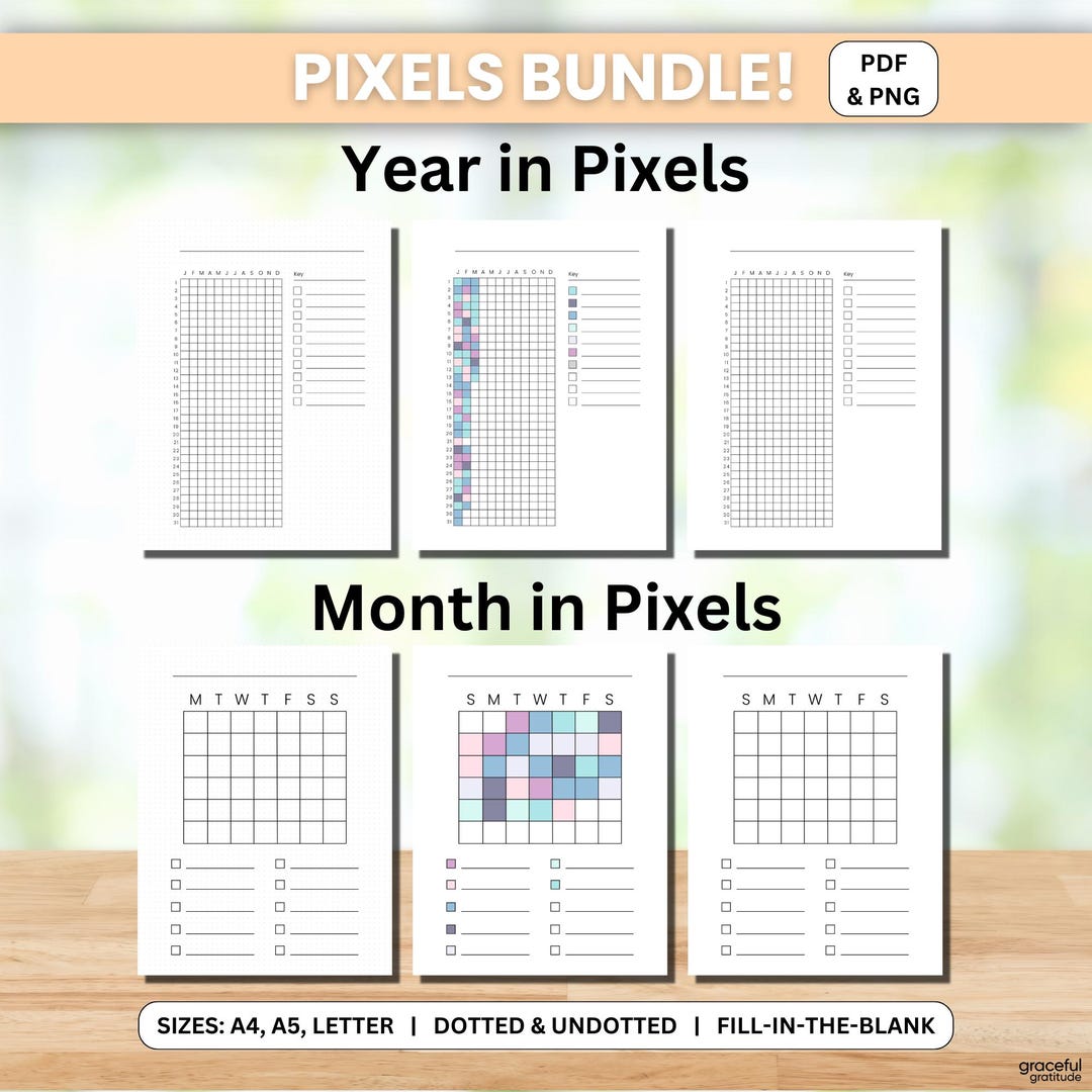 Pixels Bundle | Year in Pixels Printable Fill-in-the-blank | Month in ...